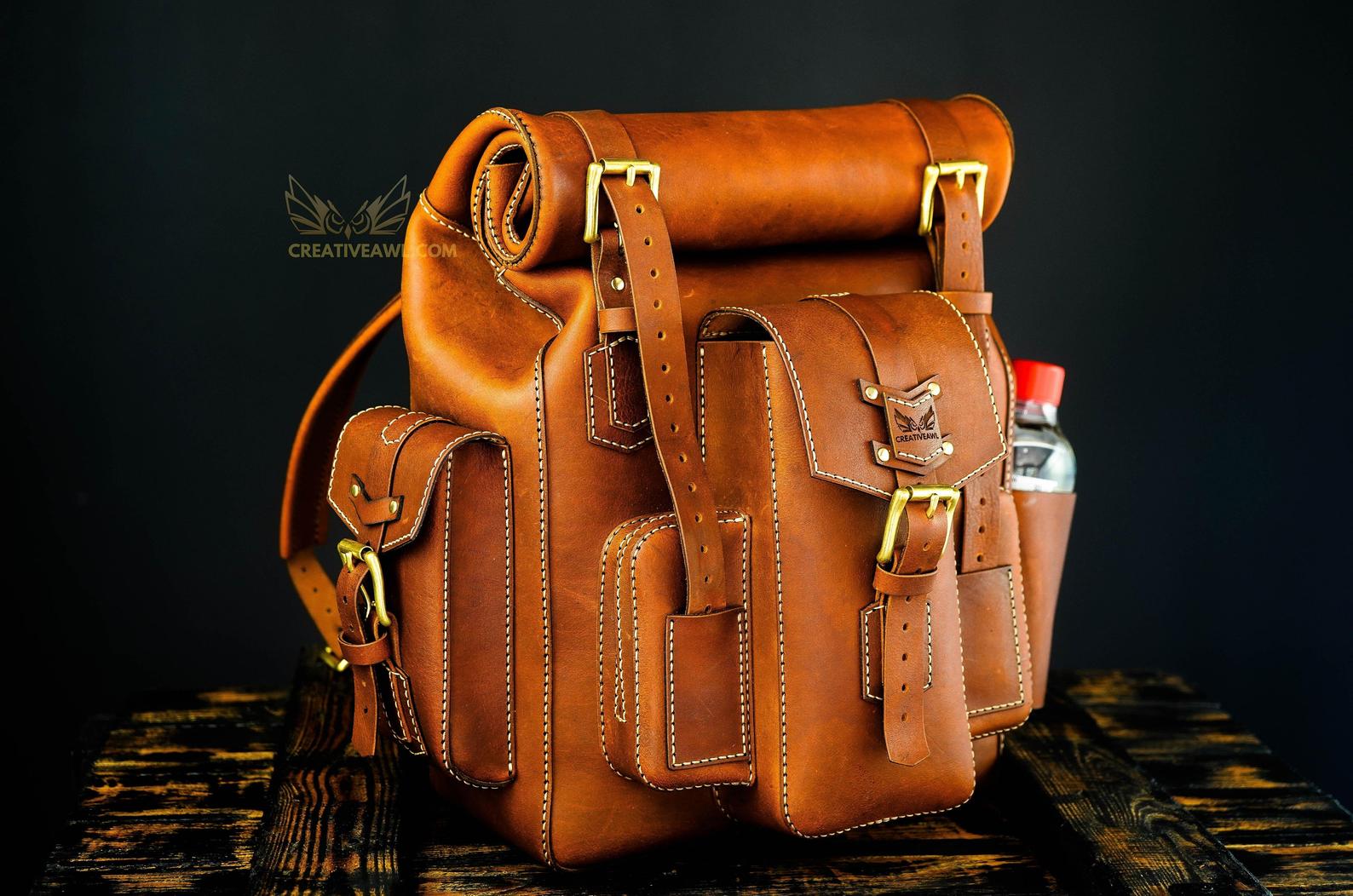 Leather Roll Top Backpack Pdf Pattern Creative Awl Studio Images And