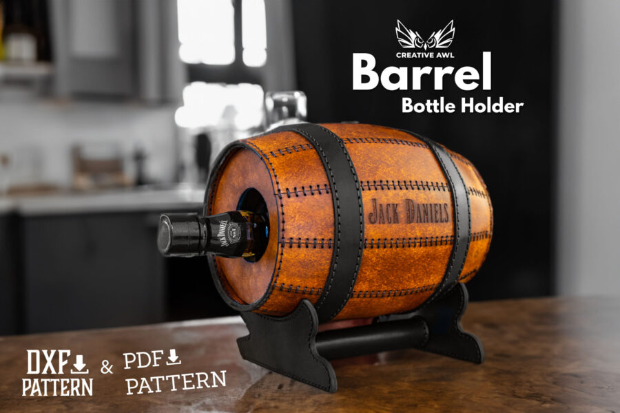 Barrel bottle holder [Pattern PDF i DXF] - Creative Awl Studio